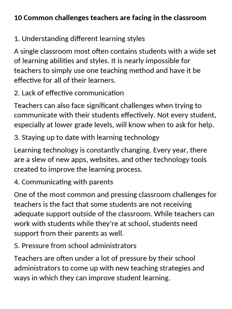 10 Common Classroom Challenges for Teachers | PDF
