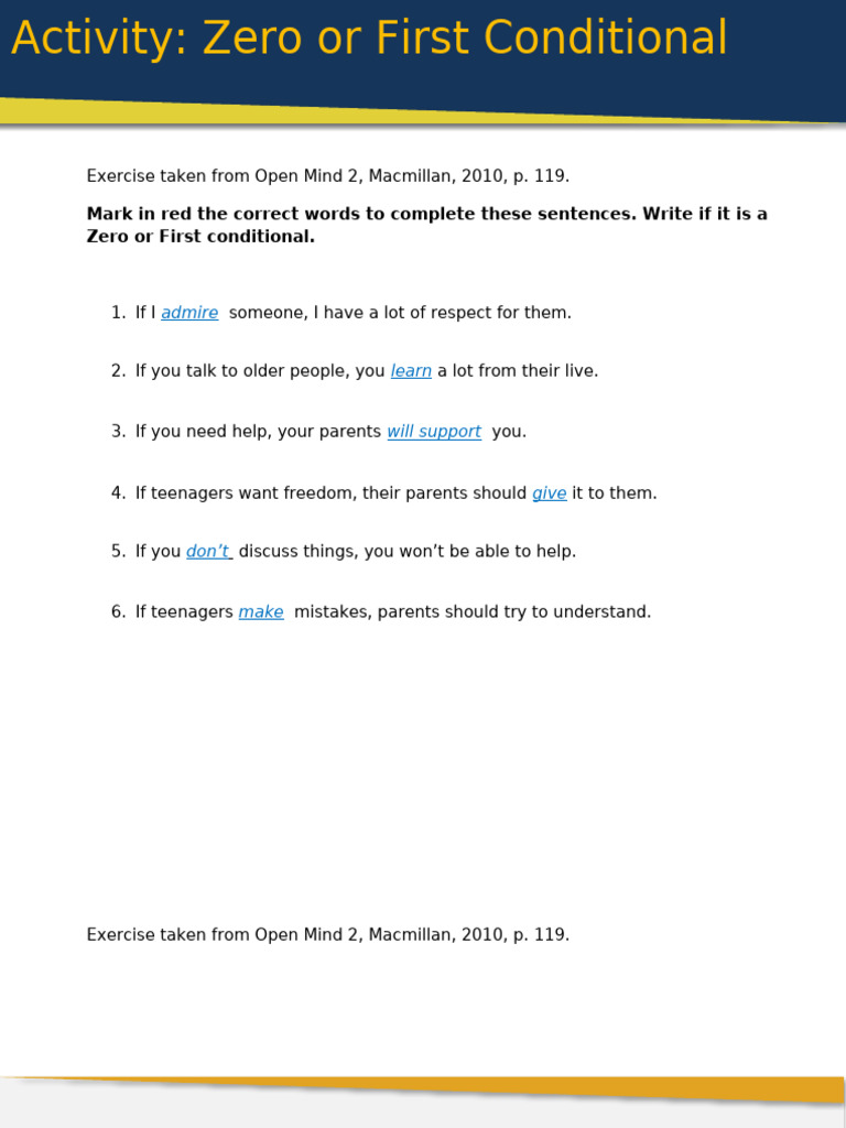 Zero and First Conditional Exercises | PDF