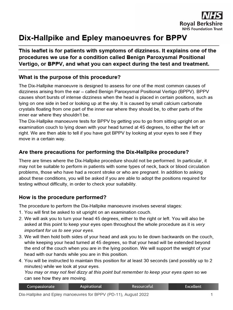 Dix-Hallpike and Epley for BPPV Explained | PDF | Vertigo | Diseases ...