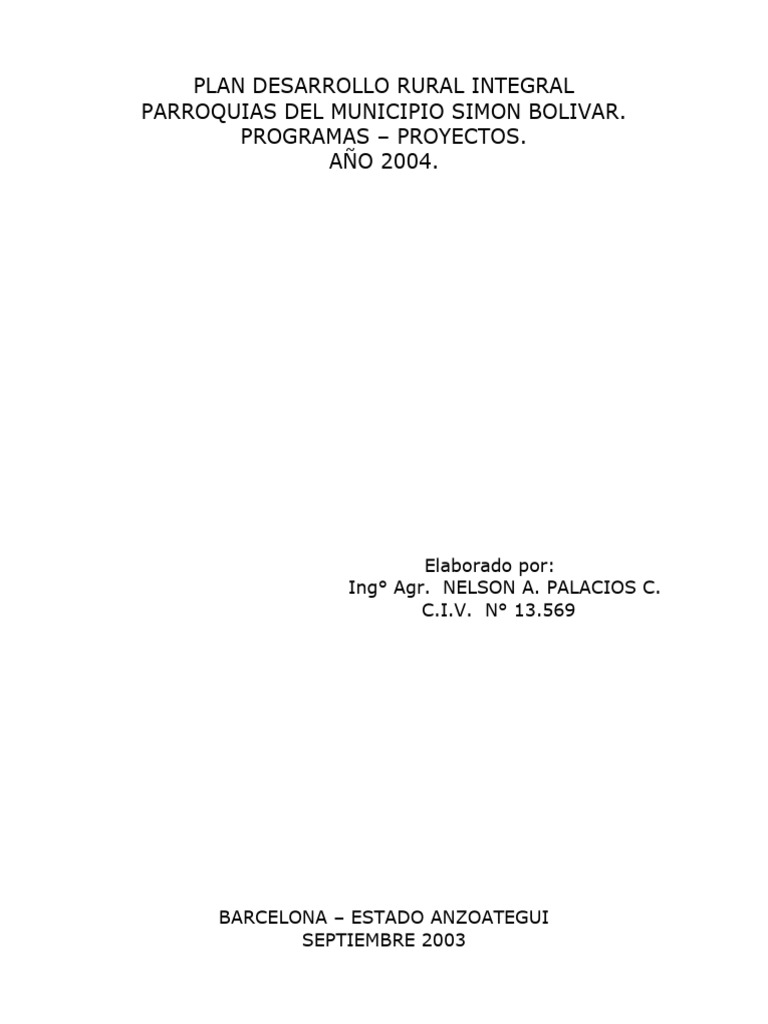 Plan Desarrollo Rural Integral | PDF | Agricultura | Agronegocios