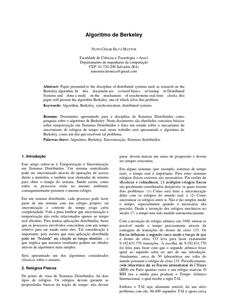 Algoritmo de Berkeley: Uma Abordagem para Sincronização de Relógios em ...
