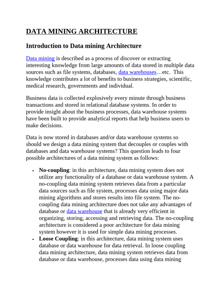 Data Mining System Architectures Explained | PDF | Data Warehouse ...