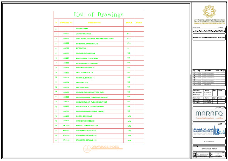 Drawing Index for Building A Project | PDF | Design | Civil Engineering