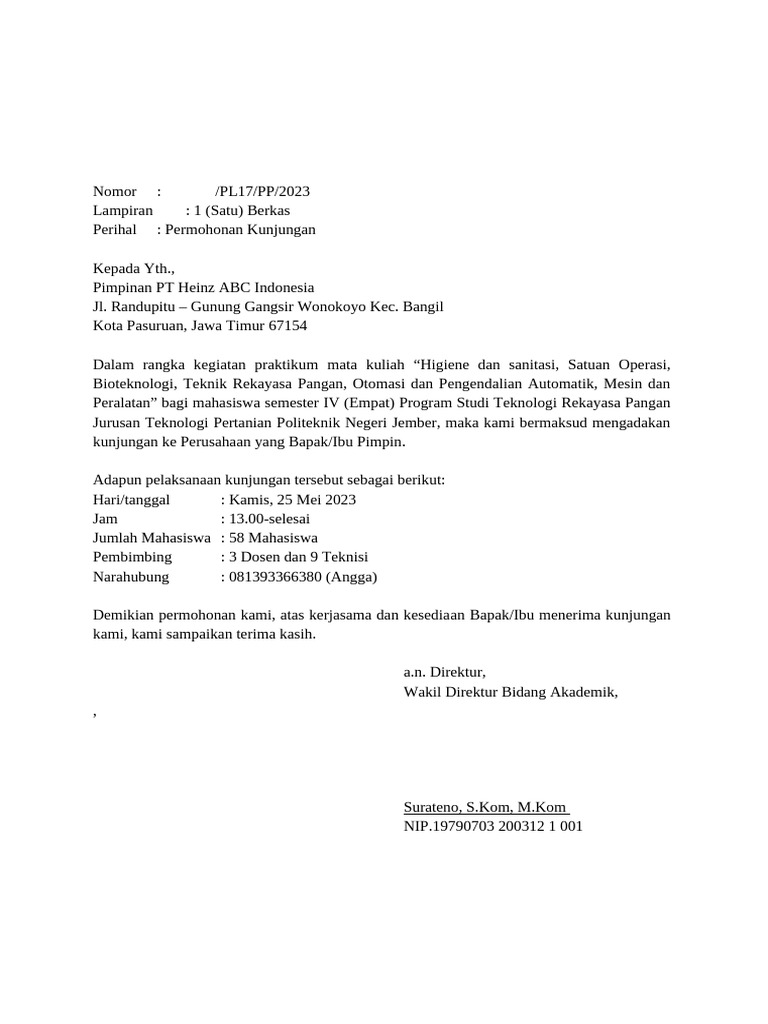Surat Permohonan Heinz ABC | PDF