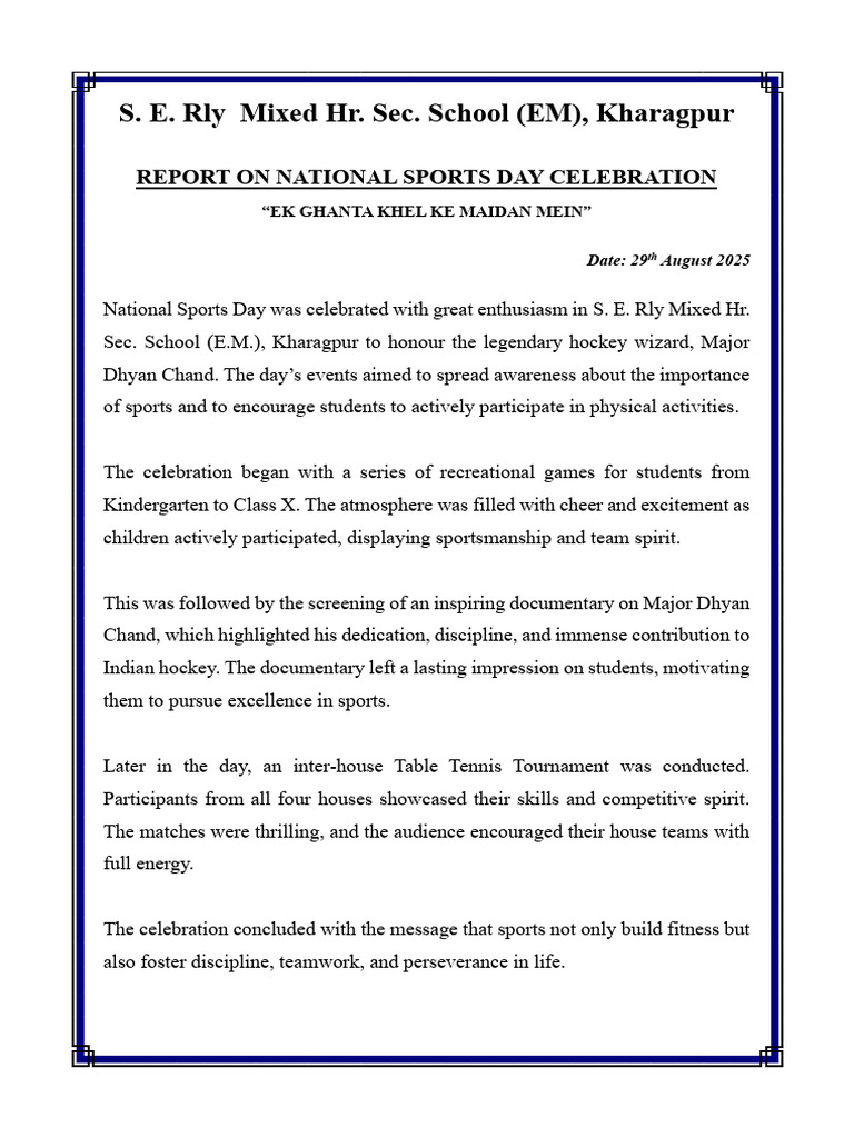National Sports Day Celebration Report | PDF
