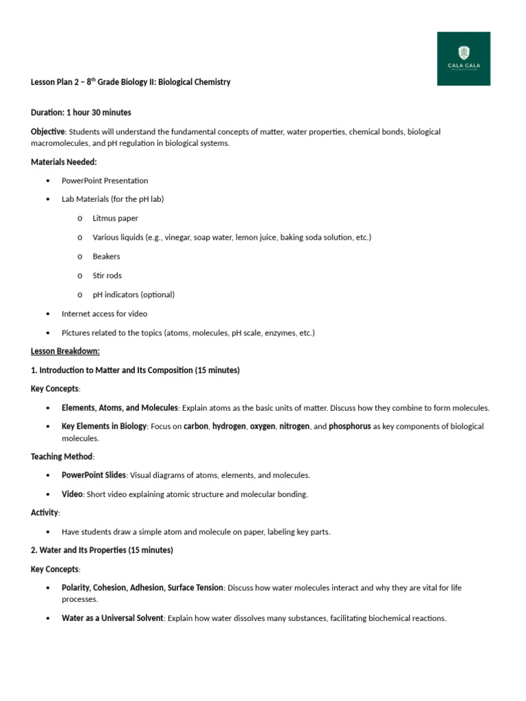 8th Grade Biology II - Lesson 2 | PDF | Biology | Macromolecules