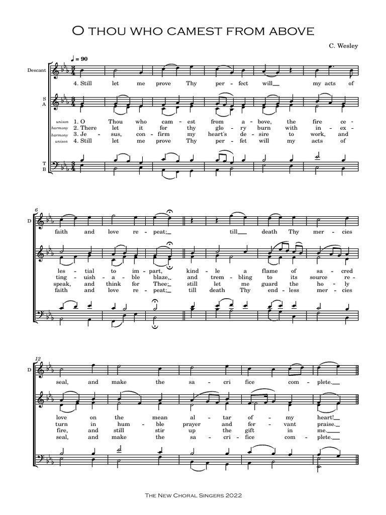 Hymn O Thou Who Camest From Above - Descant | PDF | Hymns