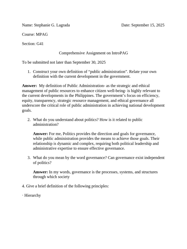 Comprehensive Assignment On IntroPAG by Steph Lagrada | PDF ...