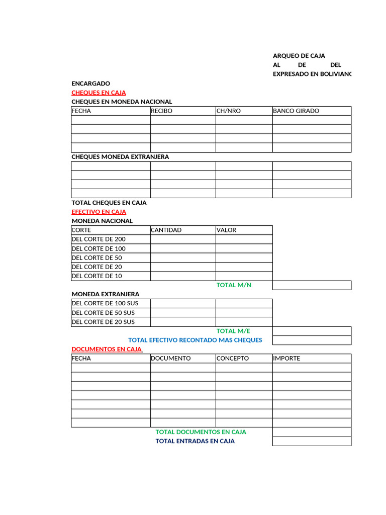 Formato de Arqueo de Caja | PDF
