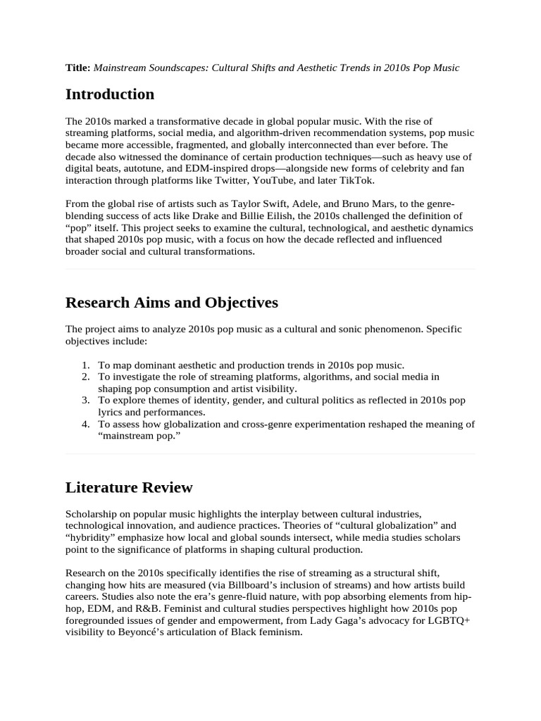 Mainstream Soundscapes - Cultural Shifts and Aesthetic Trends in 2010s Pop Music | PDF | Pop ...