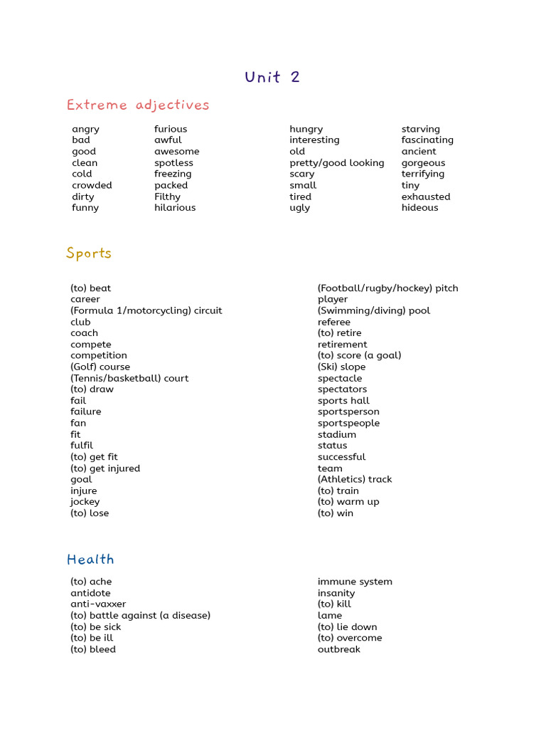 Extreme Adjectives and Sports Vocabulary | PDF | Medical Specialties ...