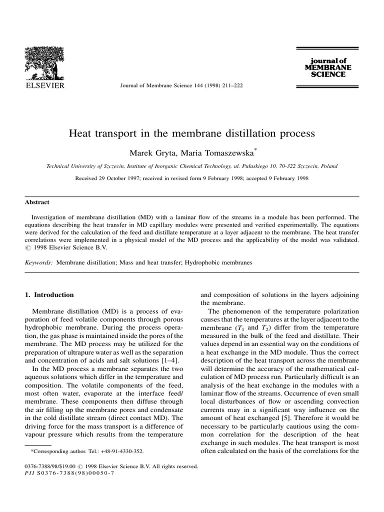 Heat Transfer in Membrane Distillation | PDF | Heat Transfer | Heat