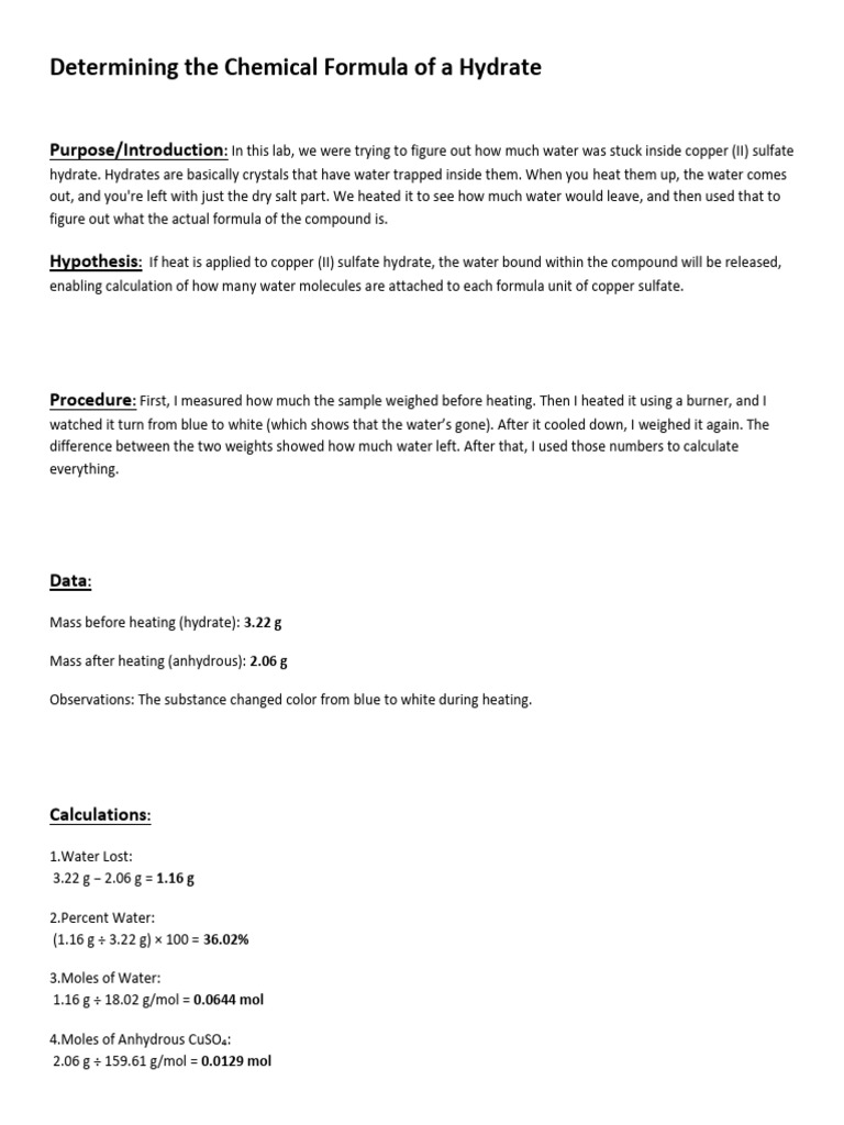 Copper(II) Sulfate Hydrate Formula Analysis | PDF