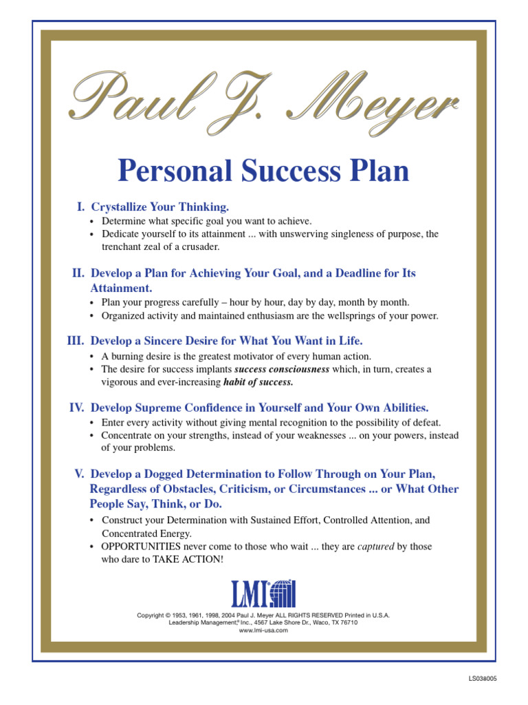 Paul J. Meyer - Personal Success Plan | PDF