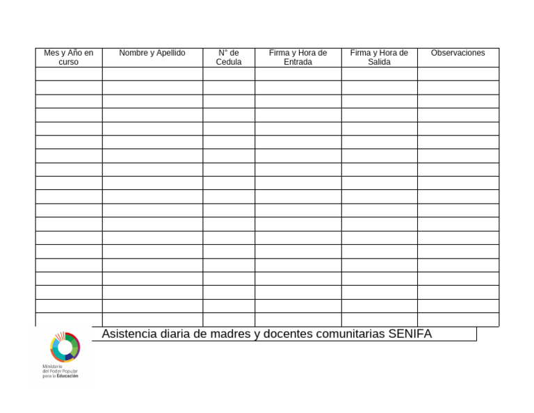 Planilla de Asistencia Senifa | PDF