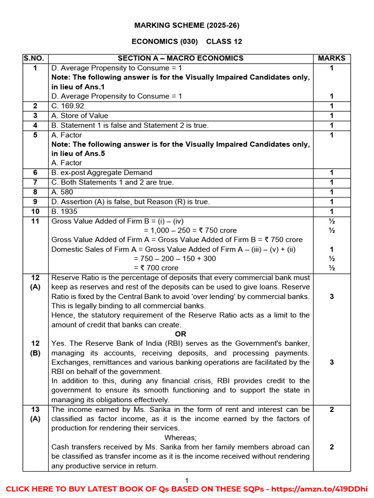 Class 12 Economics Marking Scheme 2025-26 | PDF | Organic Farming ...