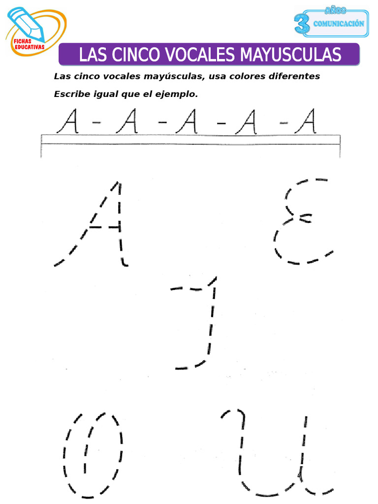 Las Cinco Vocales Mayusculas para Tres Anos | PDF