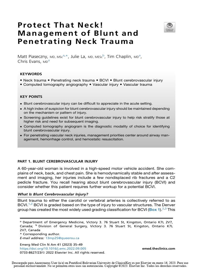 Managing Blunt and Penetrating Neck Trauma | PDF | Stroke | Clinical ...