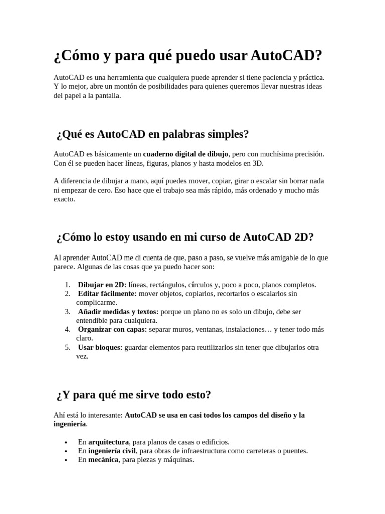 Cómo y para Qué Puedo Usar AutoCAD | PDF