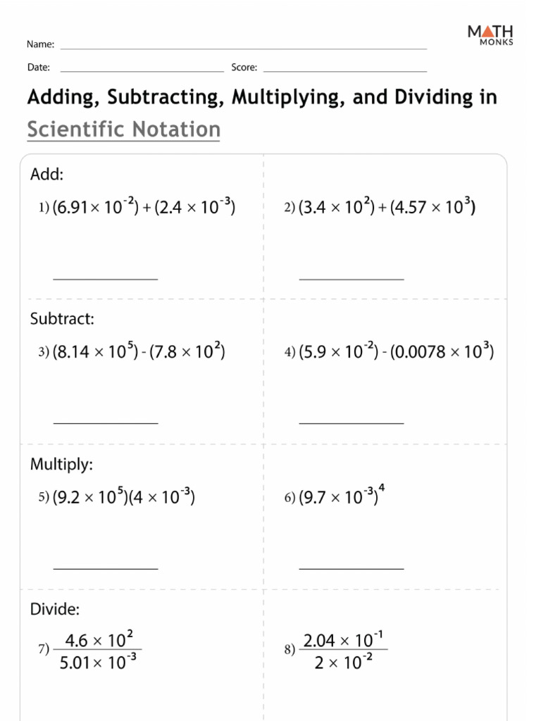 Multiplication, Addition and Substraction With Scientific Notation | PDF