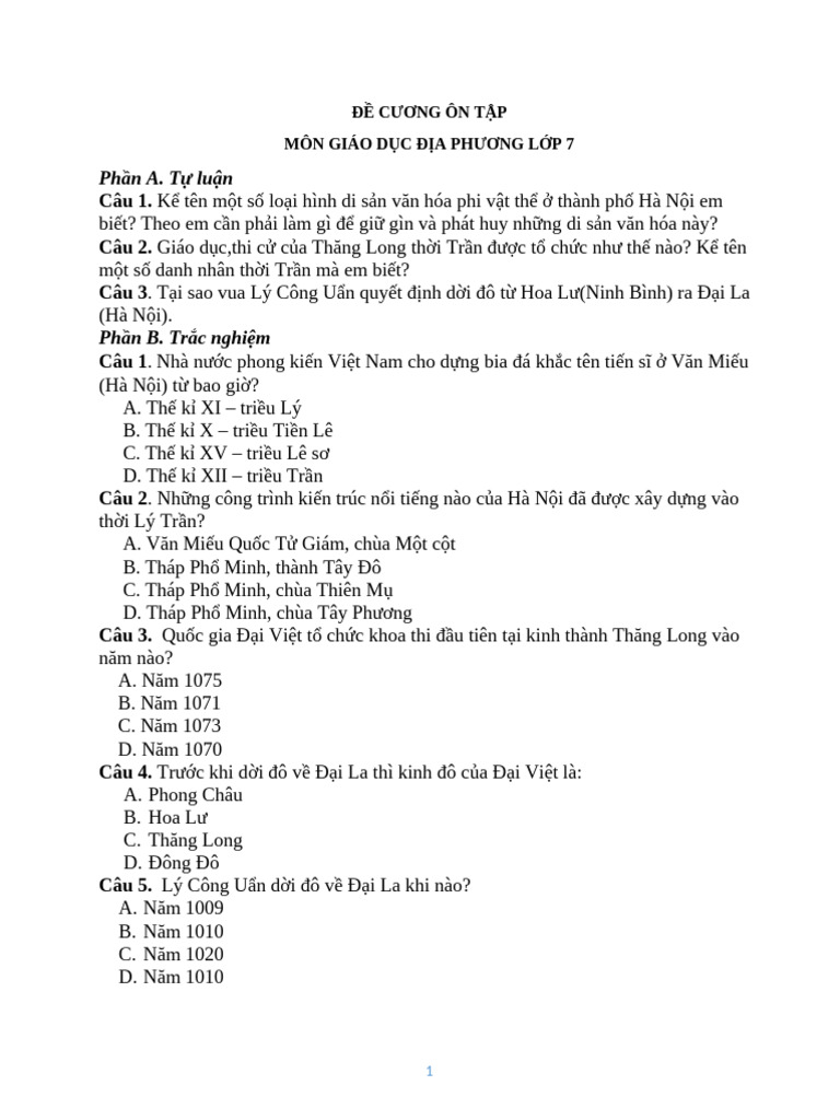 GDDP LỚP 7-ÔN TẬP | PDF