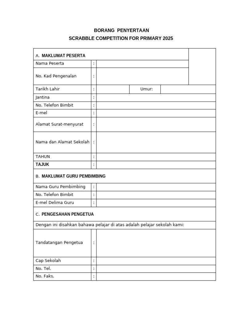 Borang Penyertaan 2025 | PDF