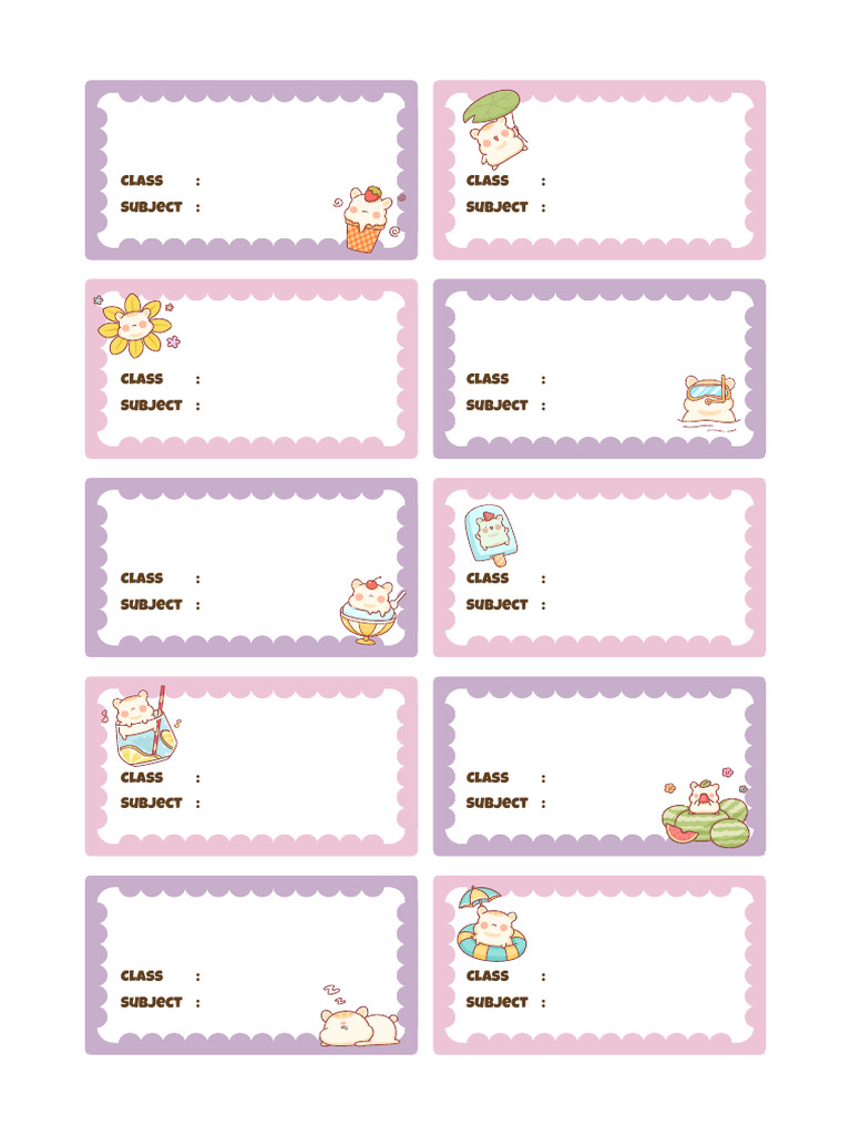 Cream Colorful Cute Name Label A4 Document | PDF