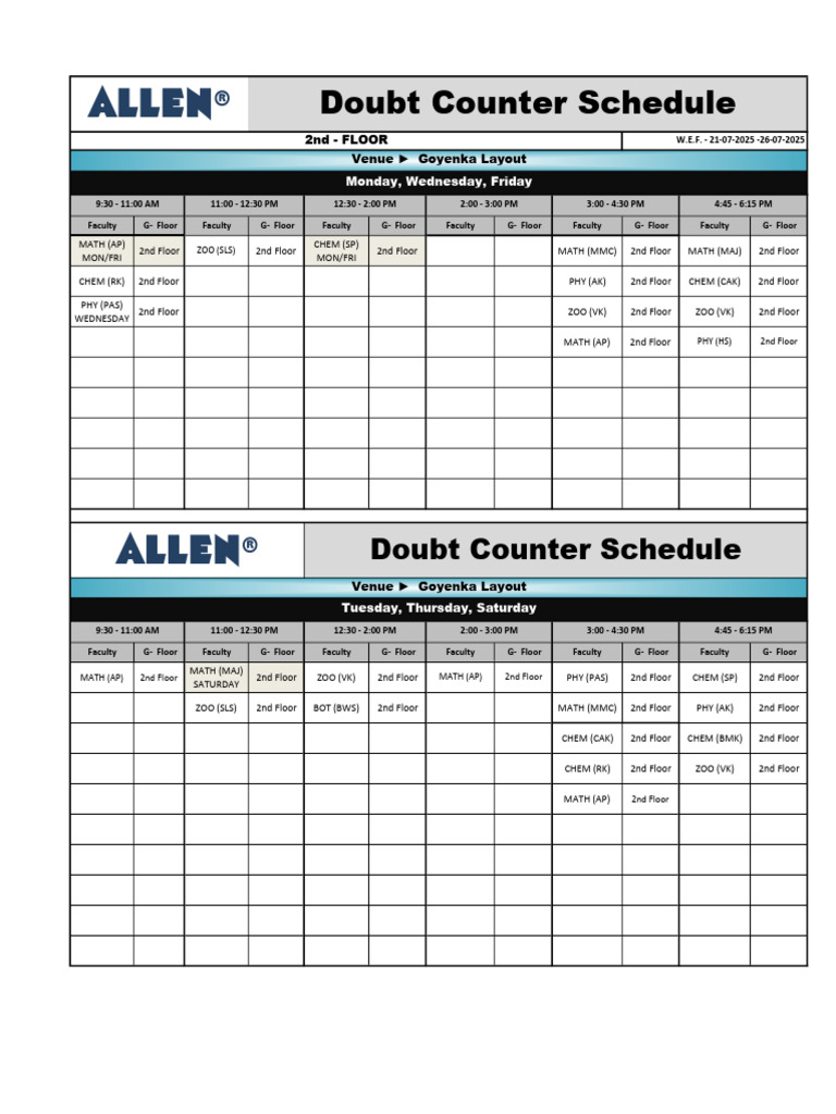 DC Schedule | PDF