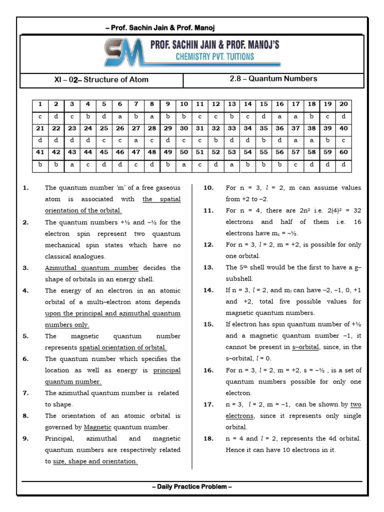 Quantum Numbers in Atomic Structure | PDF | Atomic Orbital | Quantum ...