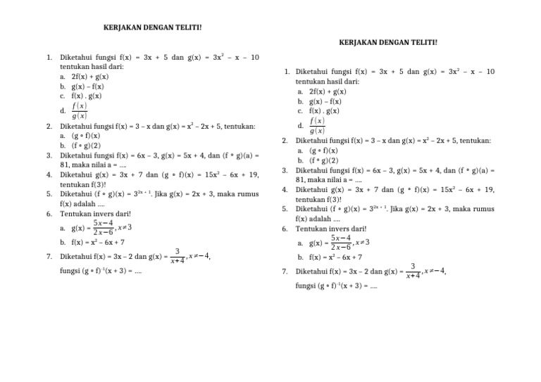 Soal Uh Fungsi Komposisi Dan Fungsi Invers | PDF