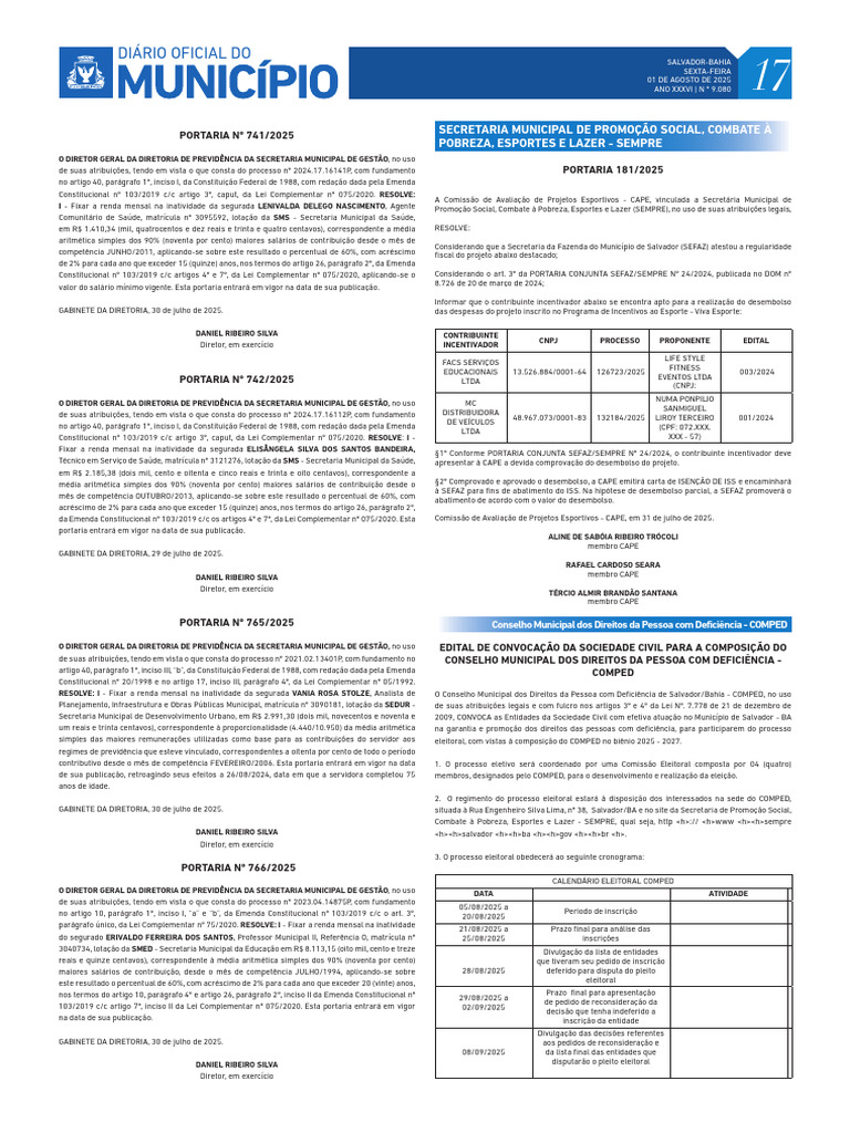Portarias de Aposentadoria e Editais em Salvador | PDF | Eleições ...