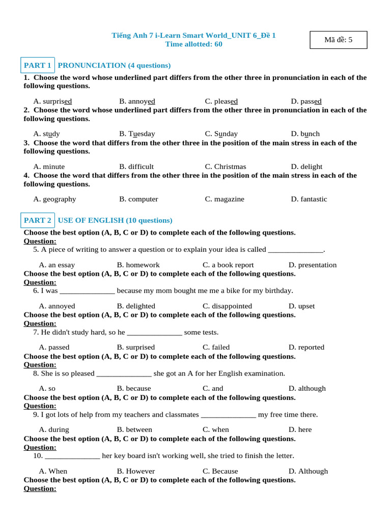 English 7 Unit 6 Practice Test | PDF | Baggage | Transport