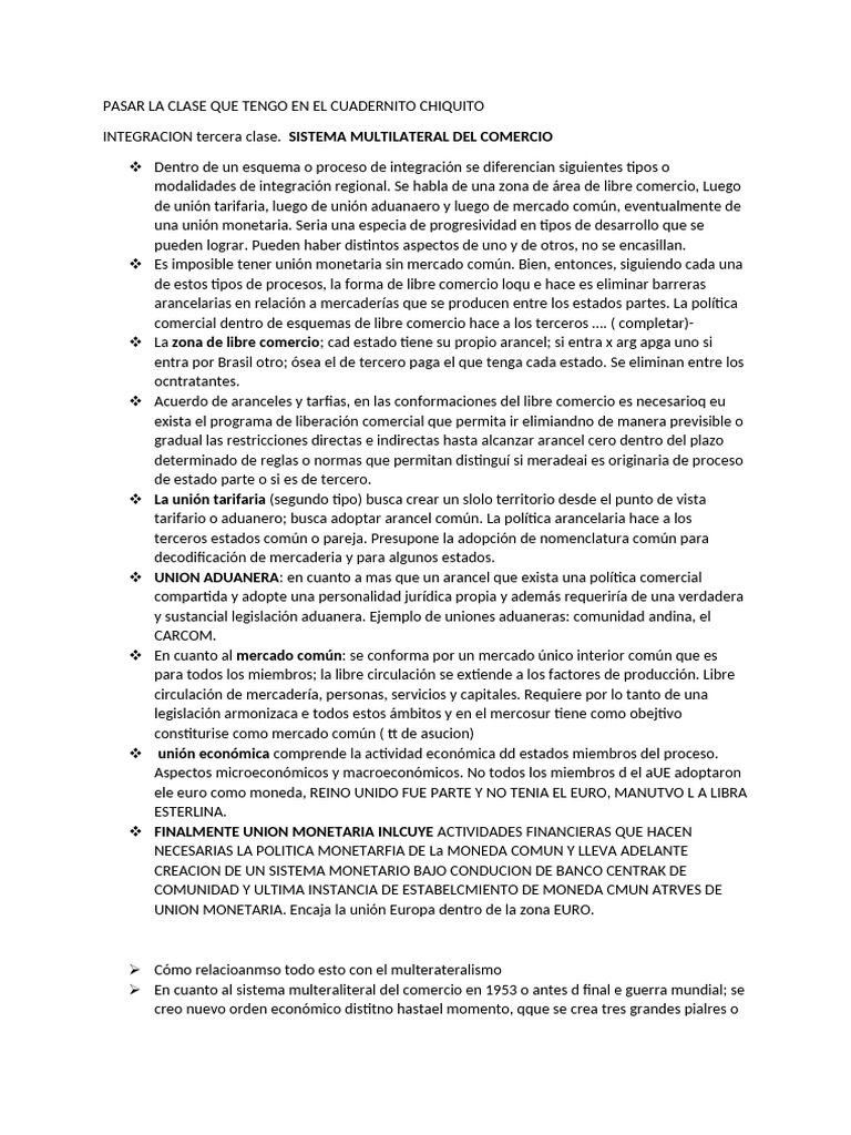 Tipos de Integración Comercial y OMC | PDF | Organización de Comercio ...