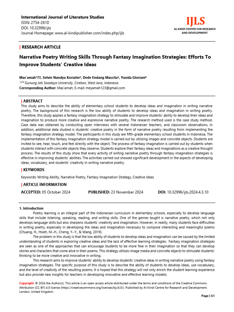 Enhancing Narrative Poetry Skills in Students | PDF | Imagination ...