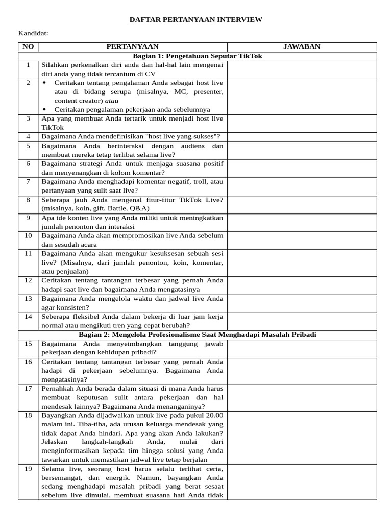 Daftar Pertanyaan Interview | PDF
