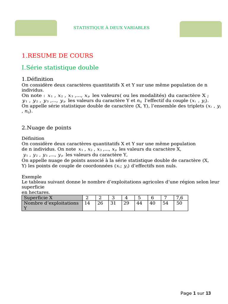 Statistique à Deux Variables: Concepts Clés | PDF | Statistiques ...