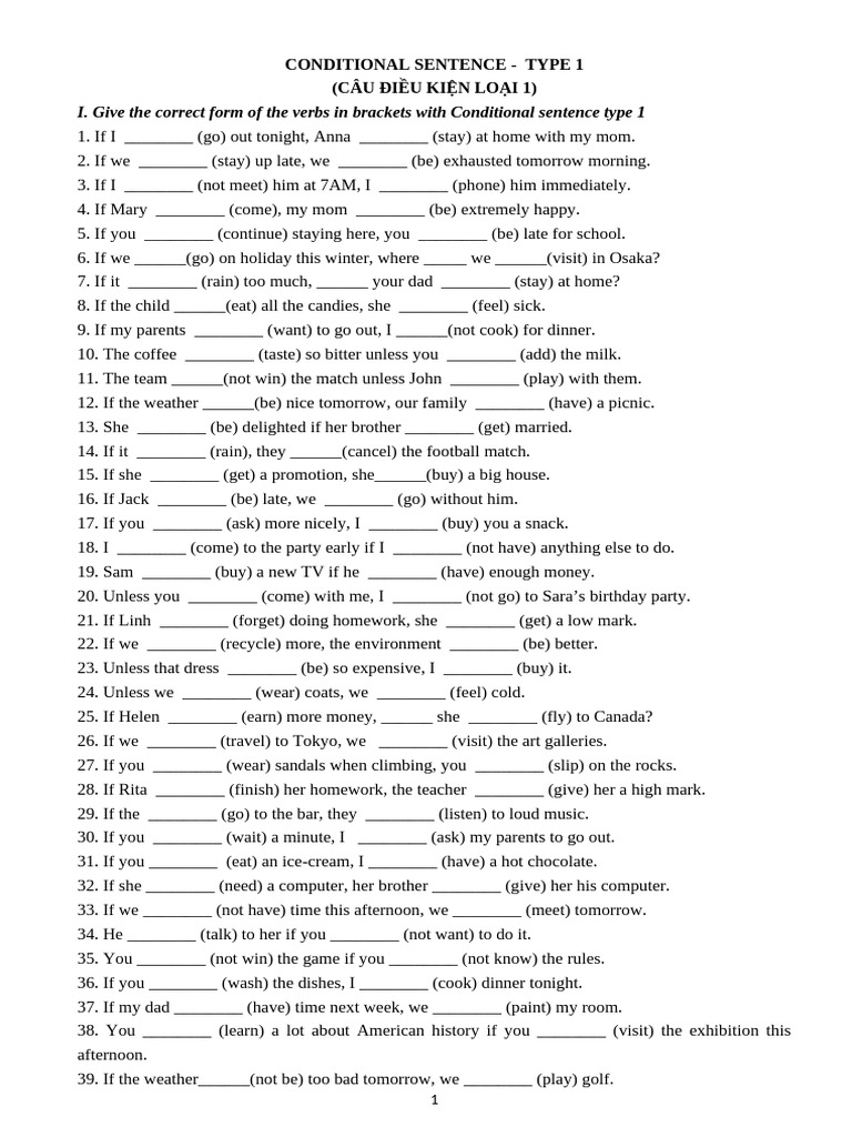 Type 1 Conditional Sentences Exercises | PDF | Pollution