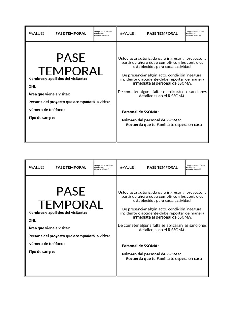 SSOMA-FO-54 Pase Temporal | PDF