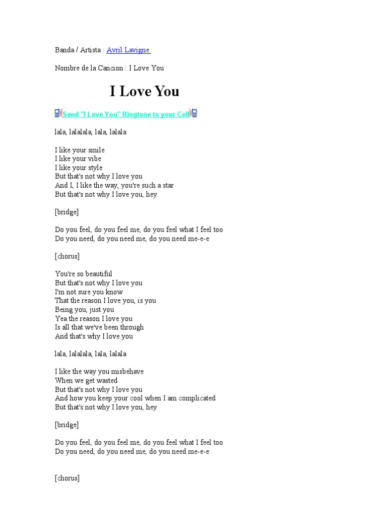Avril Lavigne-I Love You (Letra Español Ingles) | PDF | Music Media ...