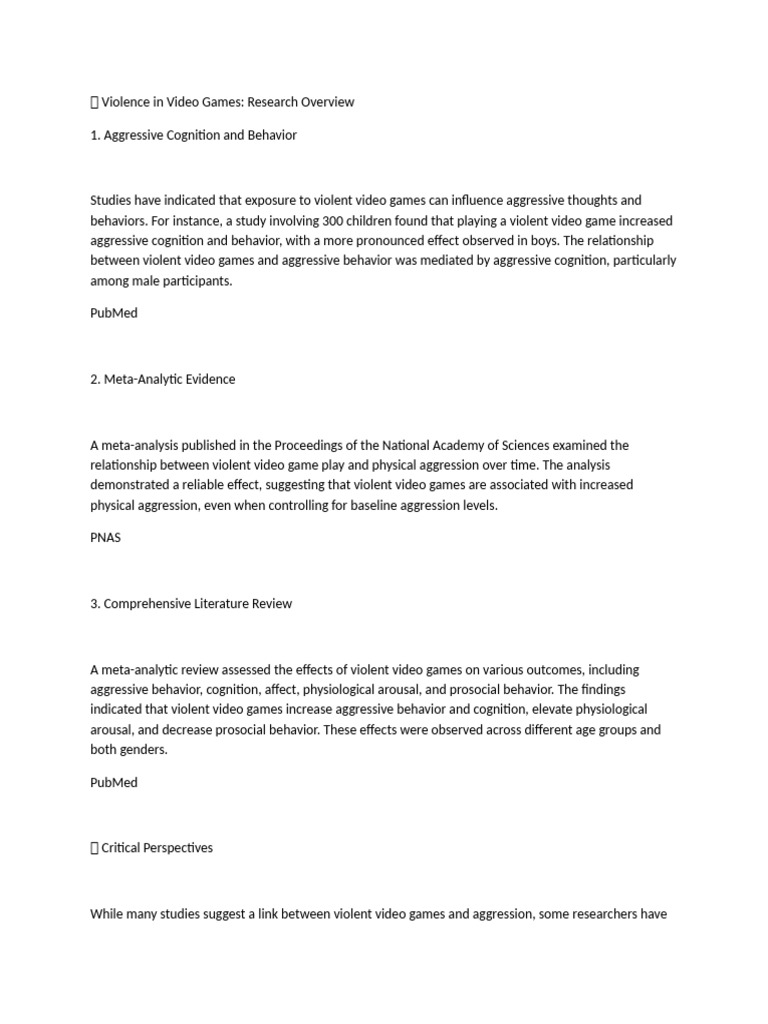 Impact of Violent Video Games on Aggression | PDF | Aggression | Meta ...
