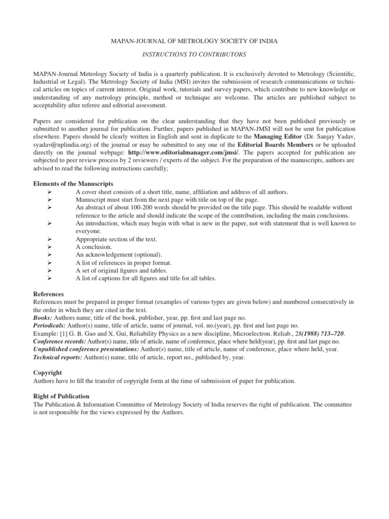 Instructions To Contributors - MAPAN Journal | PDF