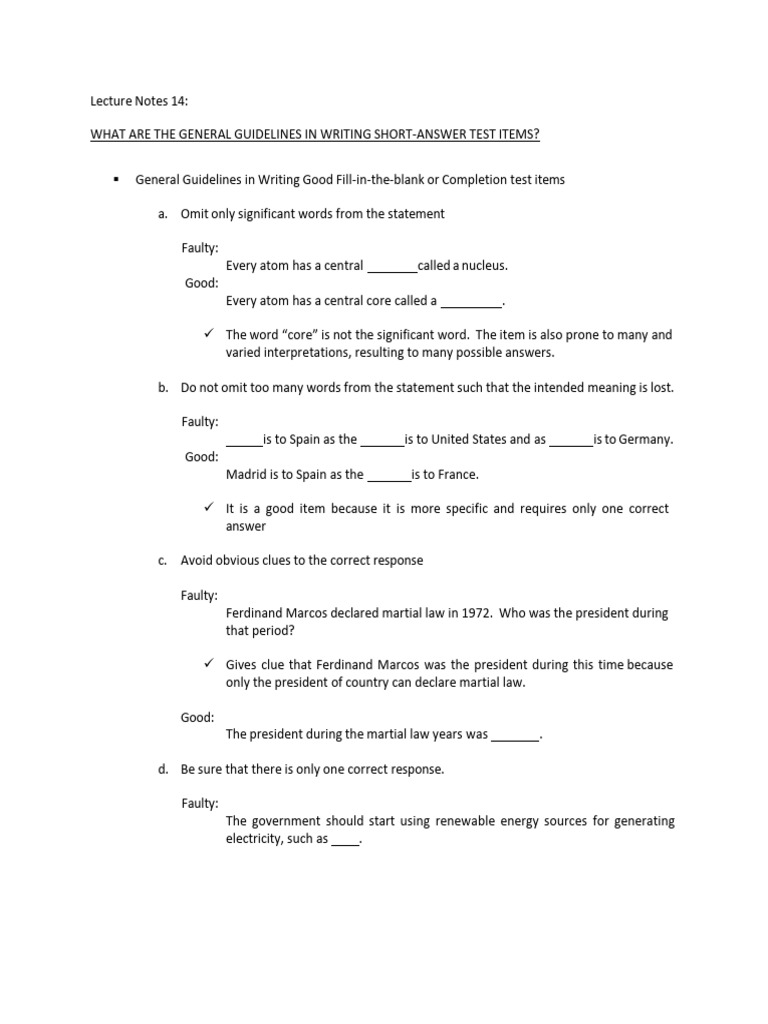 Guidelines for Writing Test Items | PDF | Educational Assessment ...
