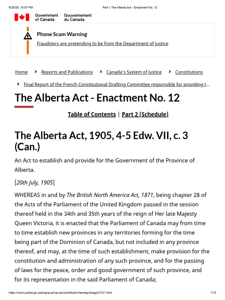 The Alberta Act - Enactment No. 12 | PDF | Jurisdiction | Provinces And ...
