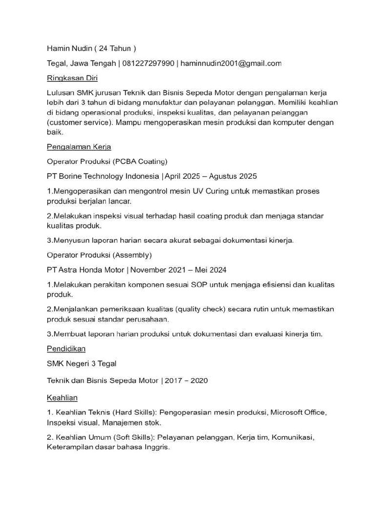CV Hamin Nudin New - 11zon | PDF