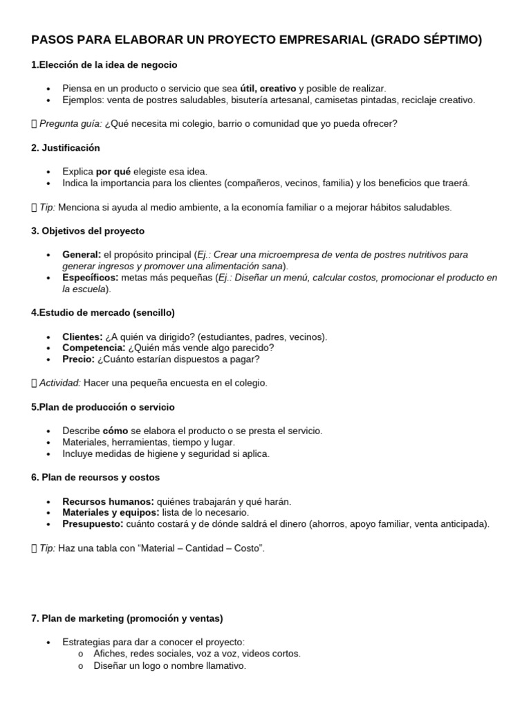 Guía para Crear un Proyecto Empresarial | PDF | Marketing | Economias