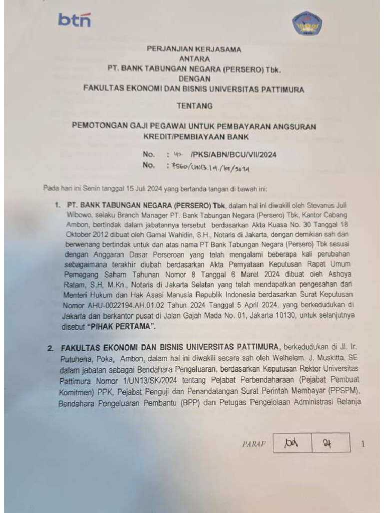 Perjanjian Kerjasama Febis Dan BTN | PDF