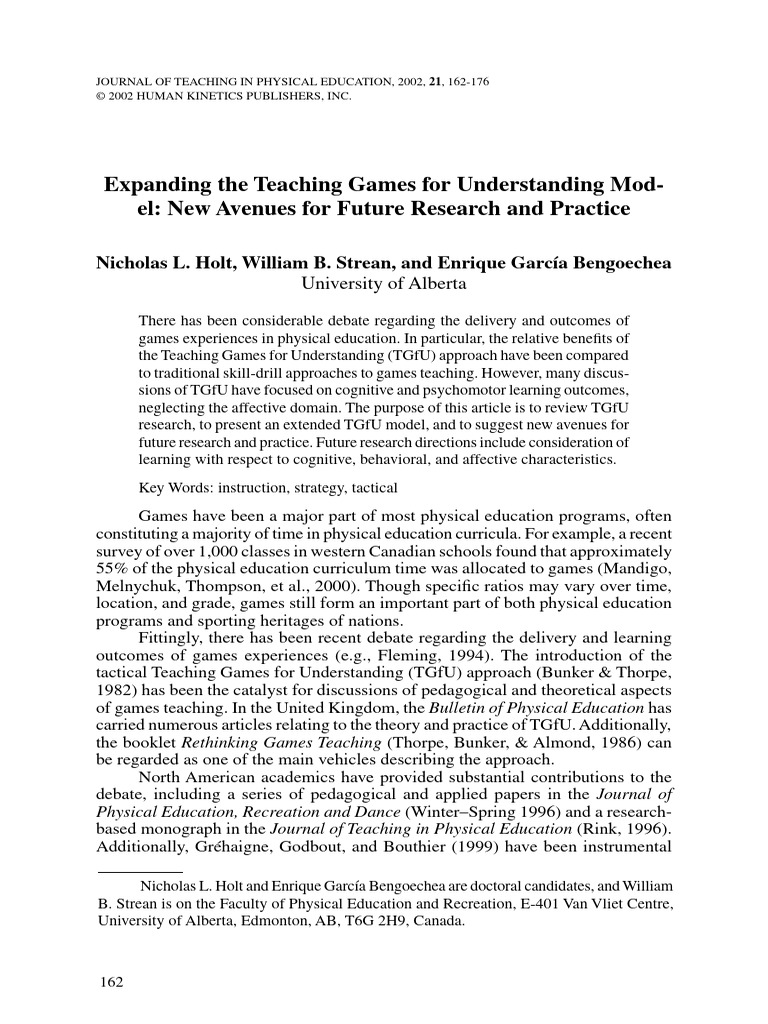 Holt Et Al (2002) - Expanding The TGfU Model | PDF | Learning | Pedagogy