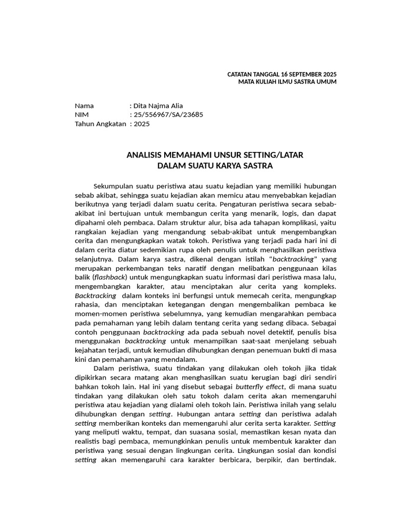 Memahami Setting/Latar dalam Karya Sastra Fiksi | PDF