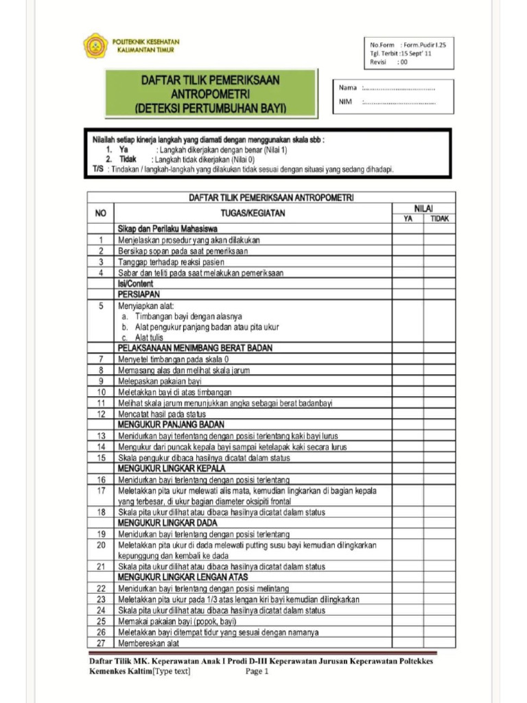 Daftar Tilik BB | PDF