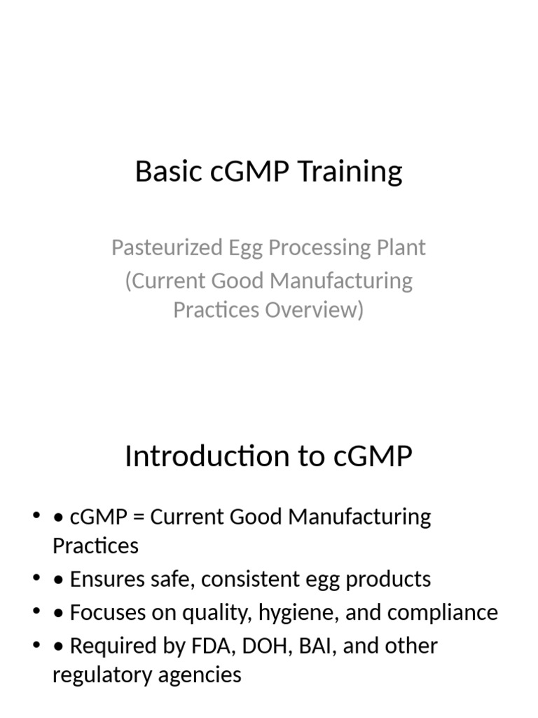 Basic CGMP Pasteurized Egg Plant | PDF